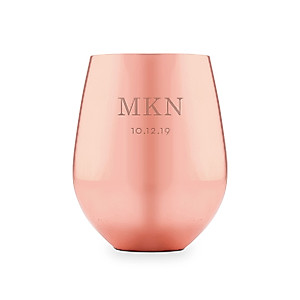 WEDDINGSTAR Customizable Copper Stemless Wine Glass - Classic Initials Etching