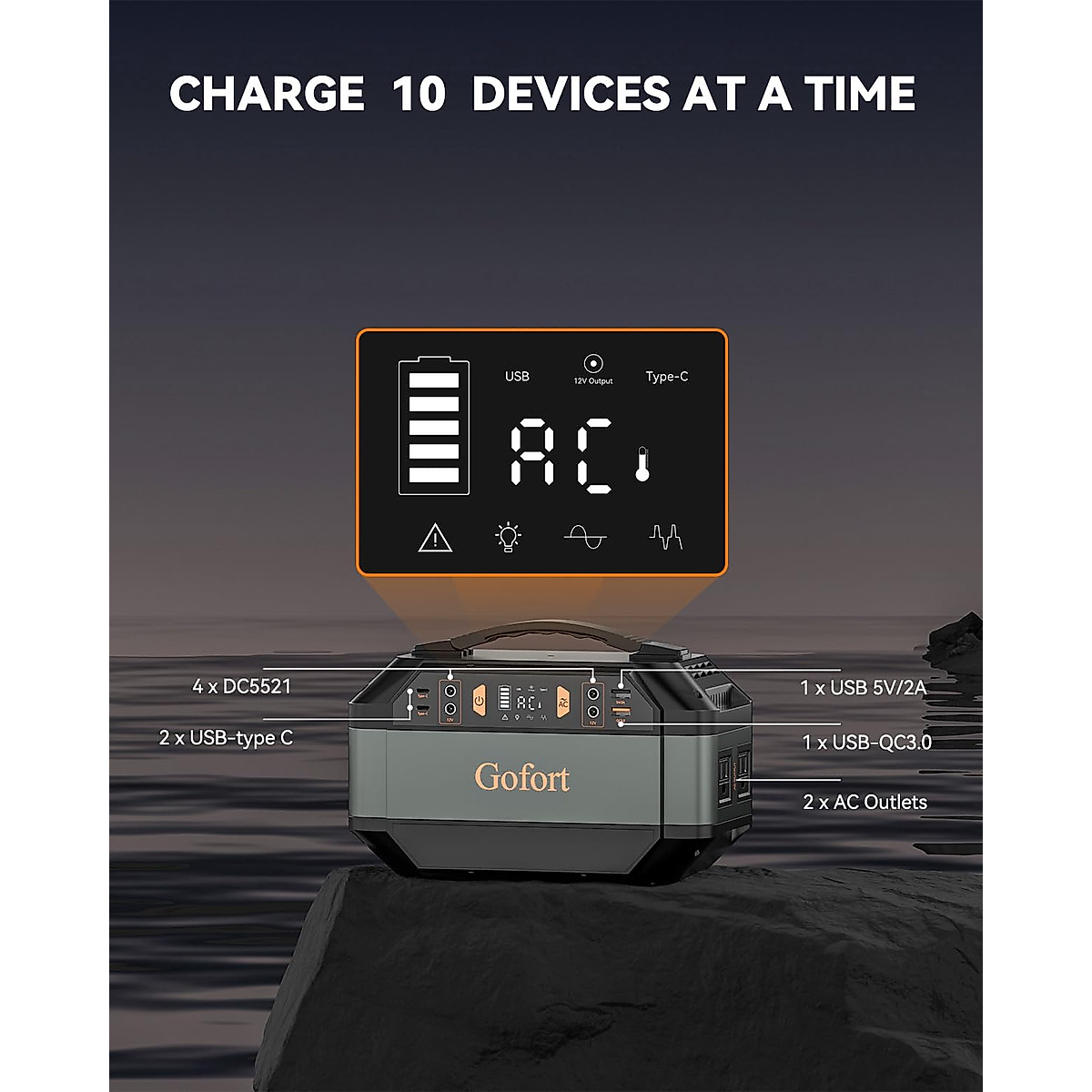 GOFORT Portable Power Station 330W 299Wh Power Supply Solar Generator Backup Battery Pack with 110V Pure Sine Wave AC Outlets USB QC 3.0 DC Port for Home Emergency Outdoor Camping RV Travel
