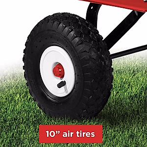 Radio Flyer Full Size All Terrain Classic Steel Pull Along Wagon with Foldable Handle and Wooden Stake Sides for Kids and Cargo, Red