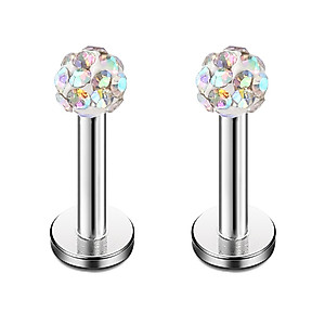 Ruifan 8PCS 16G 3mm Shiny Ball & Matte Ball & AB Crystal Ball & Clear CZ Labret Monroe Lip Ring Tragus Helix Earring Stud Barbell Piercing Jewelry 8mm - Gold