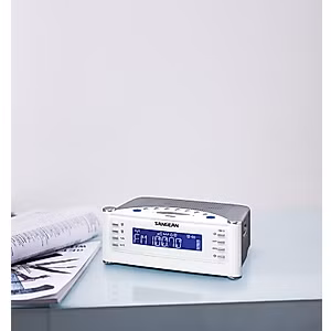 Sangean All in One Weather Atomic AM/FM Dual Alarm Clock Radio with Large Easy to Read Backlit LCD Display