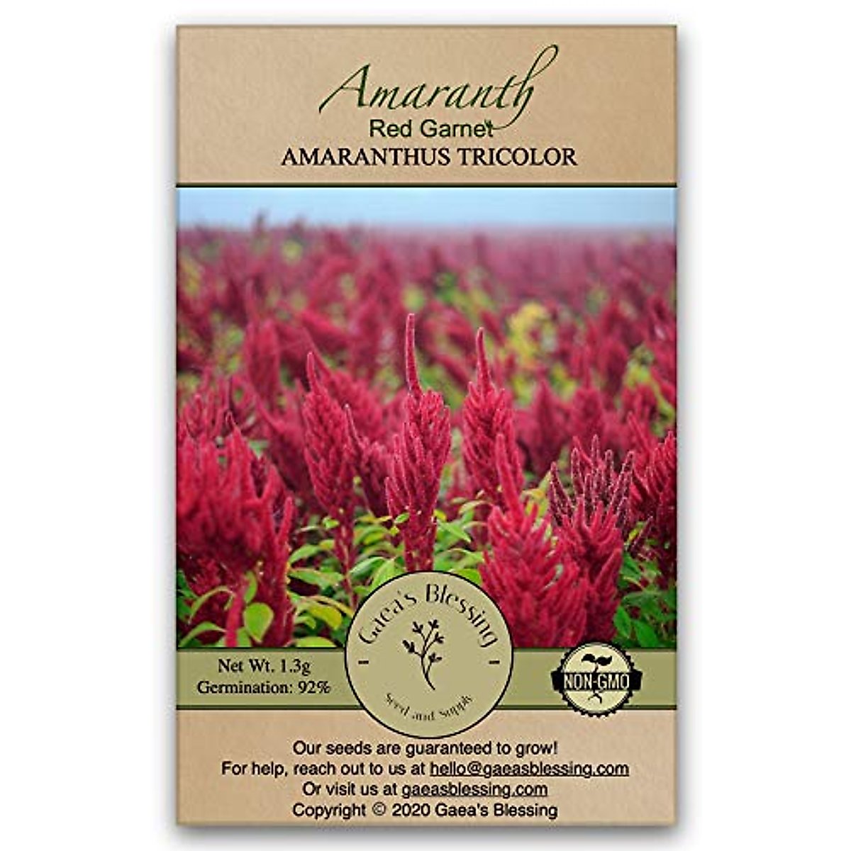 Gaea's Blessing Seeds - Amaranth Seeds - Red Garnet - Non-GMO Seeds with Easy to Follow Planting Instructions - Open-Pollinated - Untreated - Heirloom - 92% Germination - Net Wt. 1.3g