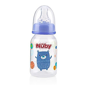 Nuby Printed Non-Drip Bottle, 4 Ounce, 1 Pack of 1 Bottle, Colors May Vary