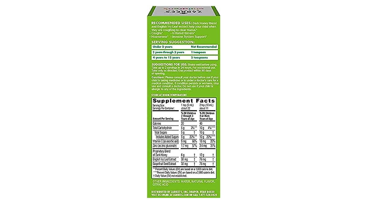 Zarbee's Children's Grape Cough Syrup - Natural Mucus Relief