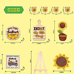 Sunflower Decor | Sunflower Gifts for Women | Farmhouse Sunflower Kitchen Tiered Tray Decor | Spring Decorations for Home | Sunflower Wooden Signs | Handmade Crochet