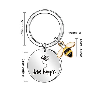 Women's Keychain " Bee Happy" Keyring Keychain, Gift for Mom, Aunt, Daughter, Niece, Friends (Silver)