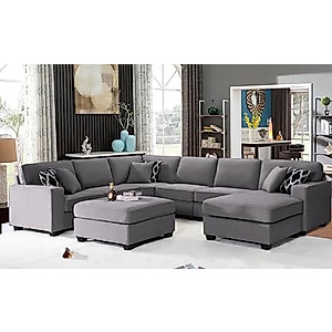 Legend Vansen 137'' Flexble Combination Reversible Moddule Upholstery Sofa Couch Sectional, Dark Grey