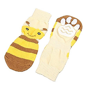 Baluue 4pcs Warm Knitted Socks Anti- Slip Bee Socks Adorable Stockings Pet Supplies (Yellow, Size 5XL) Pet Supply