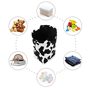 One Bear Fashion Laundry Basket Christmas Cute Cow Black and White Print Foldable Large Laundry Hamper Bucket with Handles Collapsible Nursery Storage Bin for Kids Clothes Toy