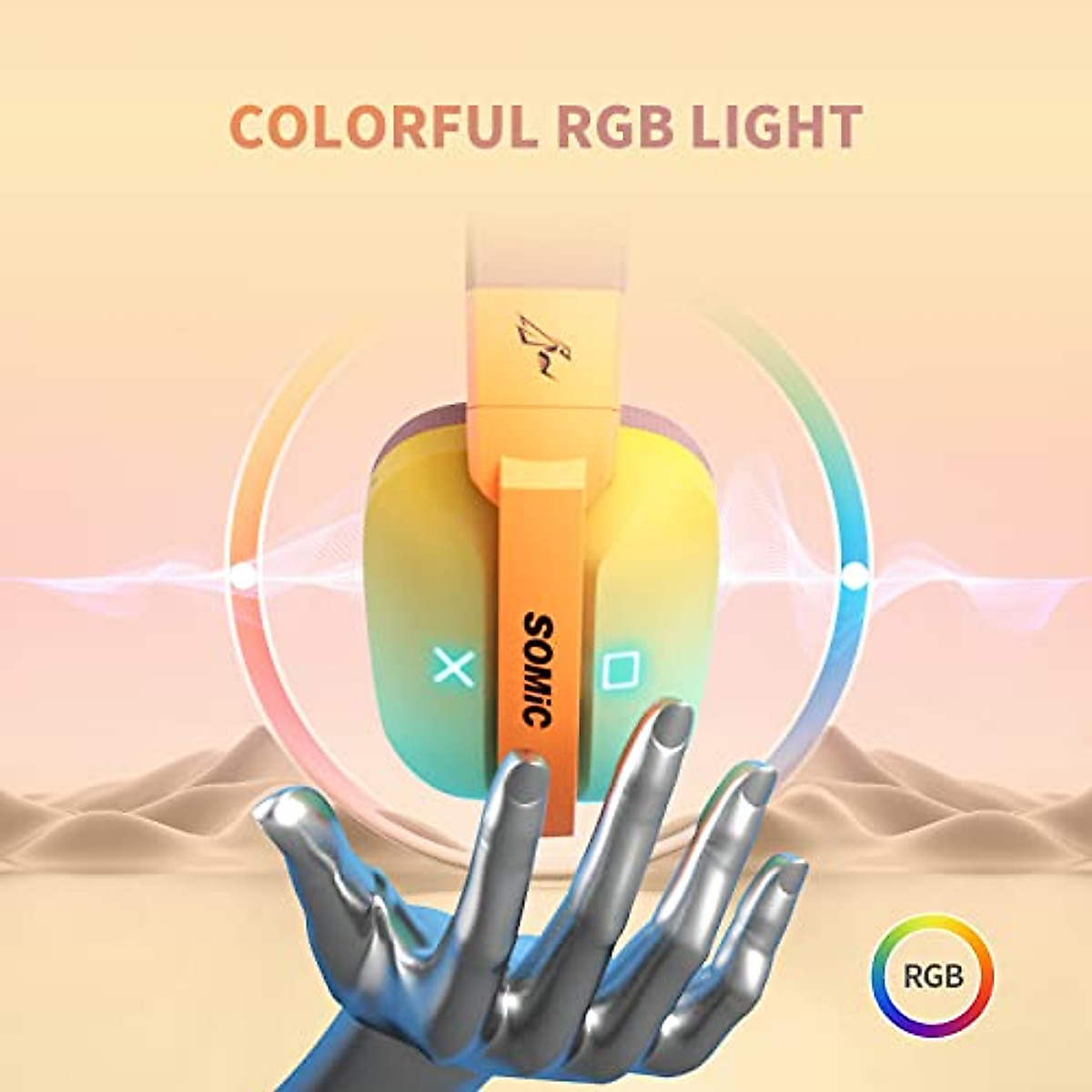 SOMIC G810 Wireless Headset 2.4G Low Latency Headset for PC PS4 PS5 Laptop, Bluetooth 5.2 Wireless Headphone with Built-in Mic, 50H Playtime, RGB Light Foldable for Gamer (Xbox Only Work in Wired)