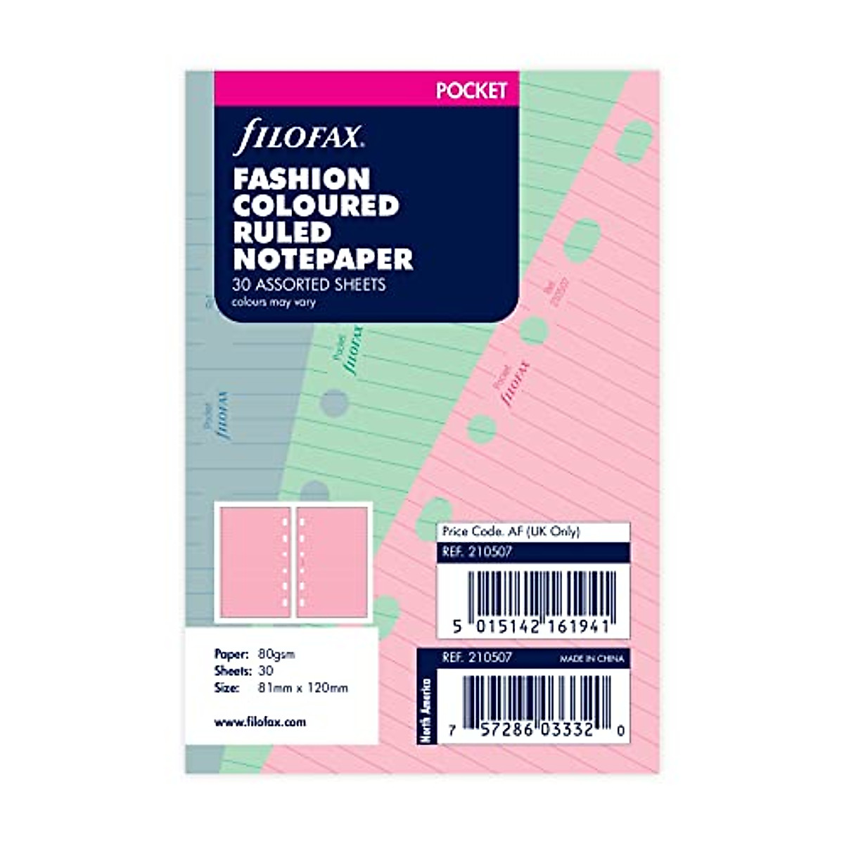 Filofax Pocket Ruled Fashion Colored Paper (B210507)