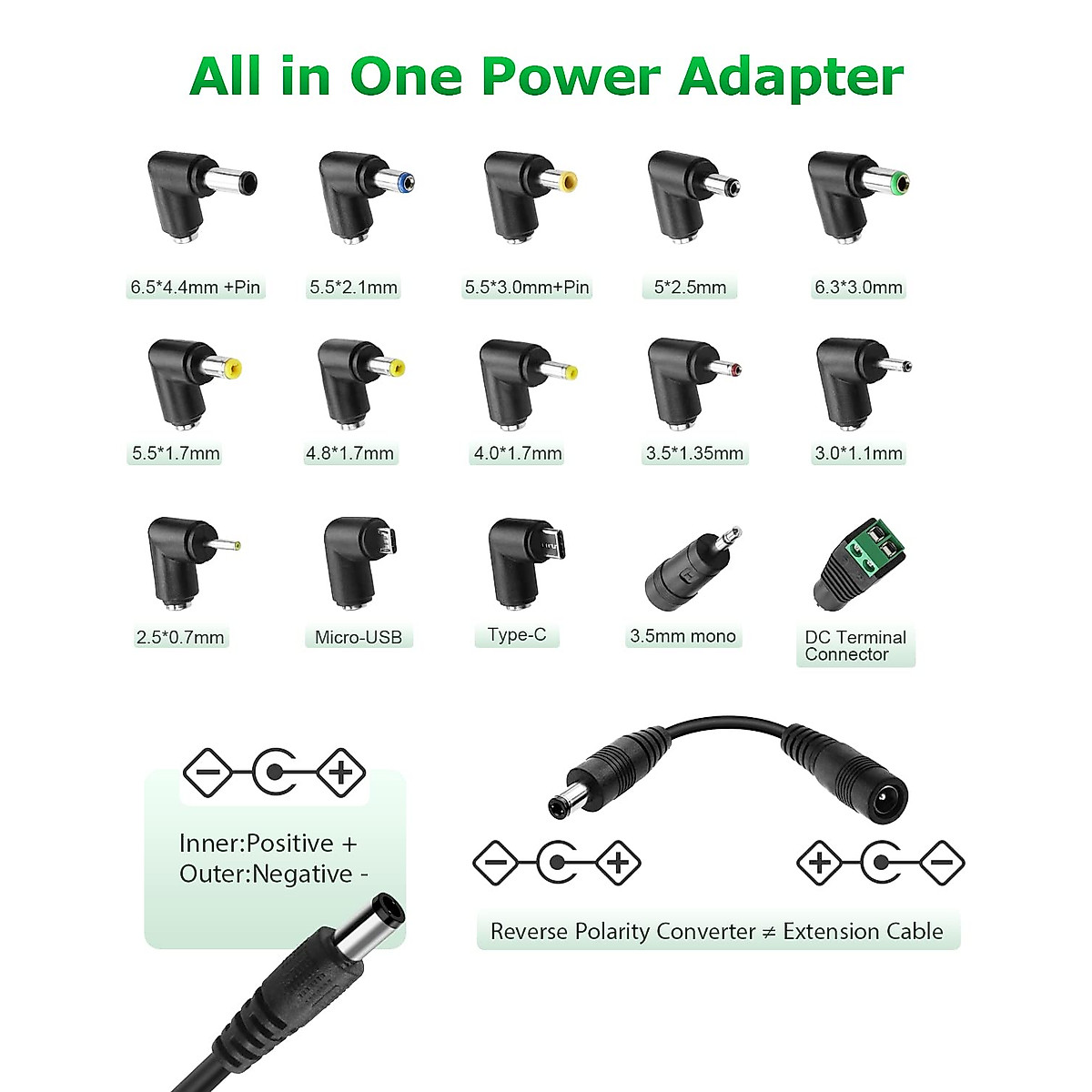 Arkare 30W Universal AC to DC Power Adapter Adjustable Power Supply 3V 4.5V 6V 9V 12V 2A 1A DC Adapter AC 100-240V to DC 3-12V Multi Voltage Switching Power Adapter with 15 Tips + Polarity Converter
