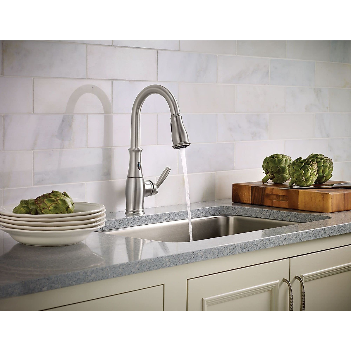 Moen Brantford Spot Resist Stainless Motionsense Two-Sensor Touchless One-Handle High Arc Pulldown Kitchen Faucet Featuring Reflex Docking System, 7185ESRS