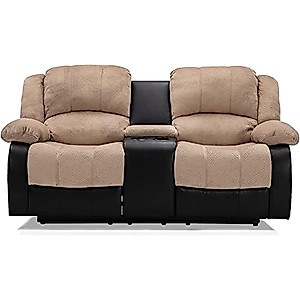 Nathaniel Home, Double Loveseat 2 Seater Home Theater, Fabric Recliner Sofa Couches with Storage and Cup Holders,Beige Love Seats