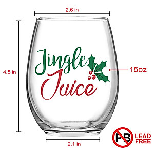 Christmas Wine Glass, Jingle Juice Stemless Wine Glass for Women, Men, Dad, Mom, Wife, Husband, Friend, Sister, Coworker