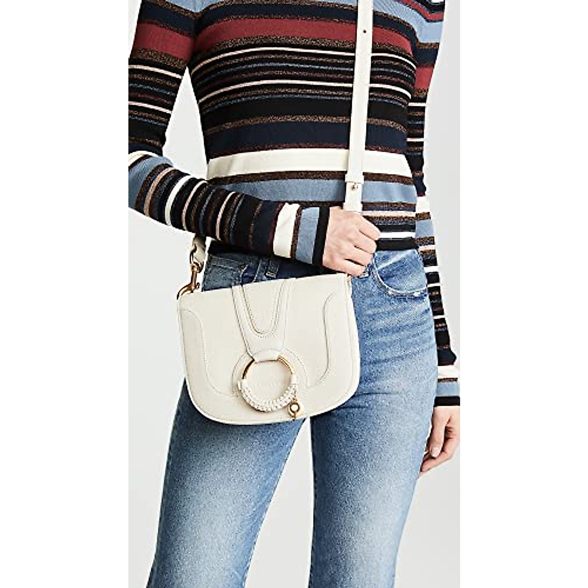 See by Chloe Women's Hana Small Saddle Bag, Cement Beige, Off White, One Size