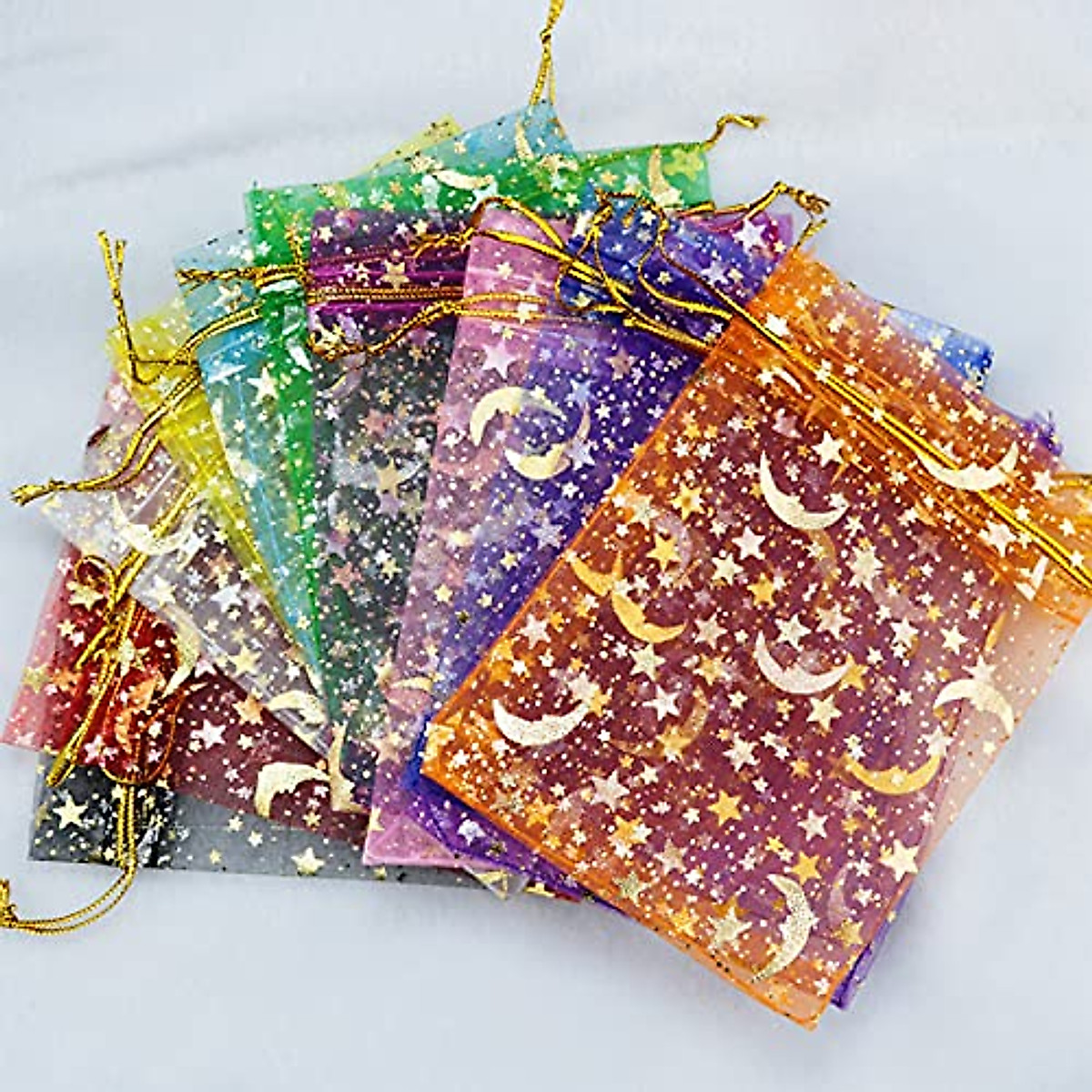 Pack of 100 melange organza bag 5"x7" hot stamping star and moon pattern wedding gift bag with drawstring