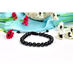 IS4A BLACK AGATE STONE EVIL EYE BRACELET OF PROTECTION BRACELET HELPS RELEASING NEGATIVITY (Black, 6 mm)
