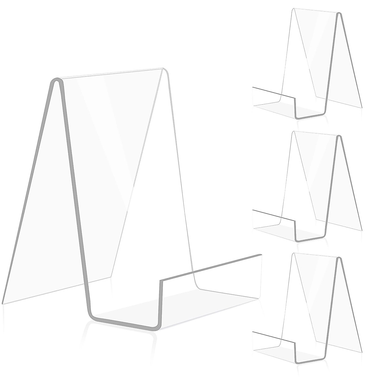 trophable 4 Pack Acrylic Book Stand Thickened Clear Book Display Easel Holder for Displaying Tablets Newspaper Magazines Notebooks Textbooks CDs (Clear-Small)