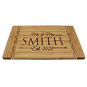 Deluxe Personalized Wedding Anniversary Couples Bamboo Cutting Board (Medium Rectangle 15" X 10")