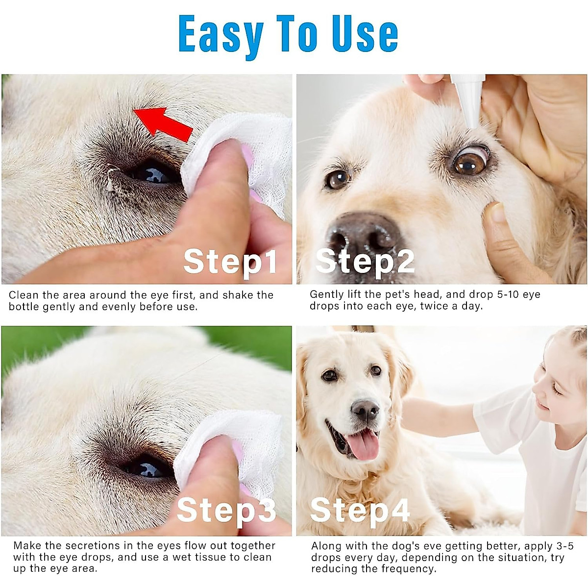 Dog Eye Drops, Natural Eye Wash Eye Rinse for Dogs Relief Dry Eyes/Pink Eye & Tear Stains, Soothe Eye Allergies Problems