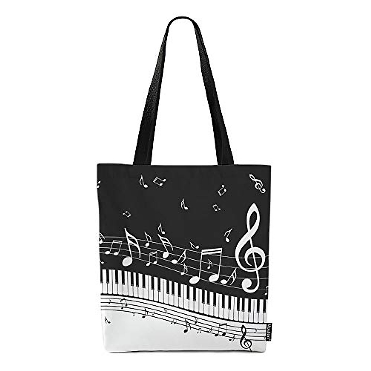 Moslion Music Note Canvas Bags Piano Keys Musical Keyboard Black White Tote Bags Laptop Bags Large Bulk Reusable for Women Men Work Study 15x16 Inch