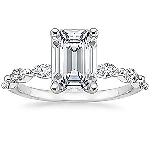JEWELERYIUM 5 CT Emerald Cut Colorless Moissanite Engagement Ring, Wedding/Bridal Ring Set, Solitaire Halo Style, Solid Sterling Silver Vintage Antique Anniversary Bride Jewelry, Gift for Women (7.5)