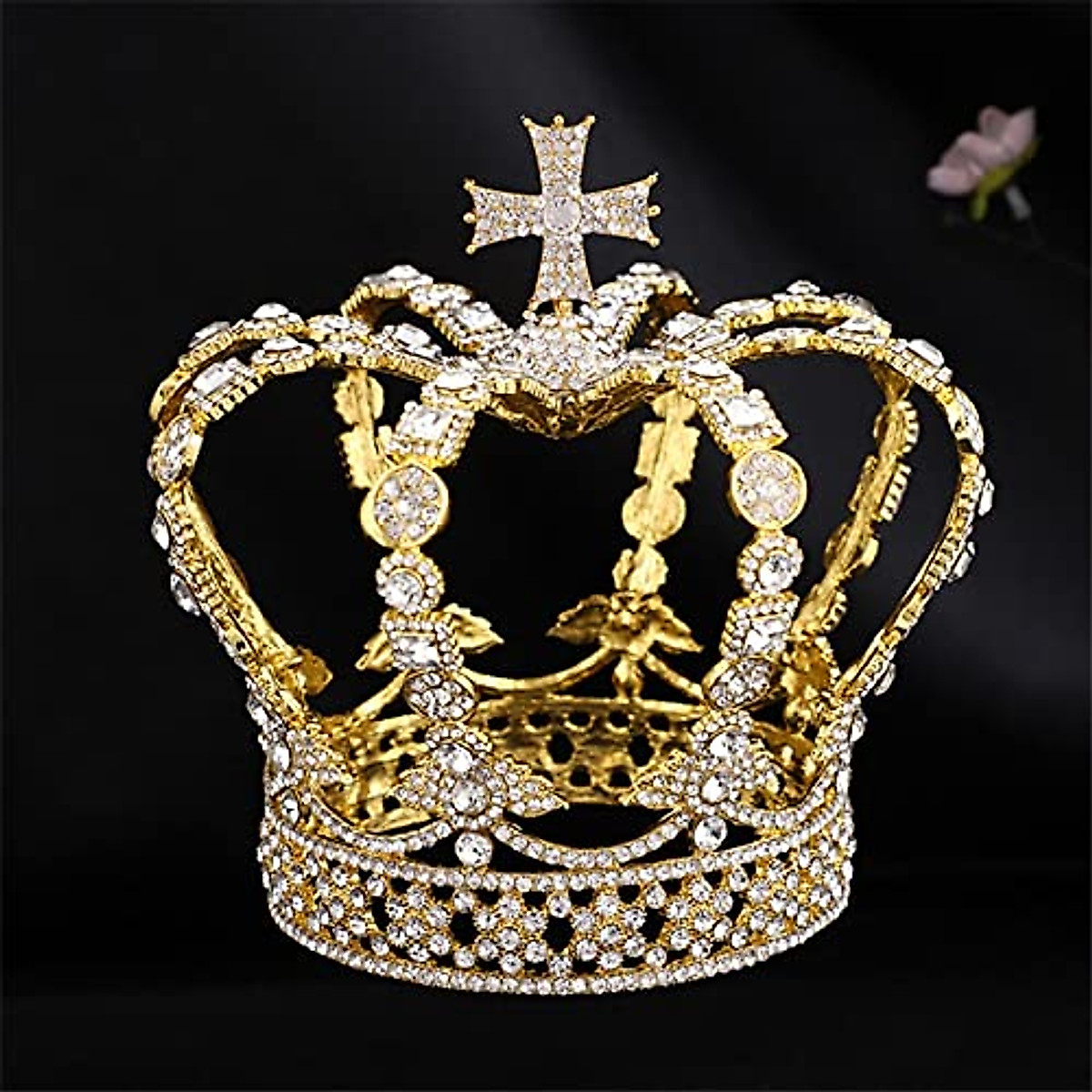 BIEMBI Hair Jewelry Crown Tiaras for Women Cross Crown Baroque Bridal Wedding Crown Royal King Tiara Birthday Hair Jewelry Accessories Prom Pageant (Color : Crown 03 Silver)
