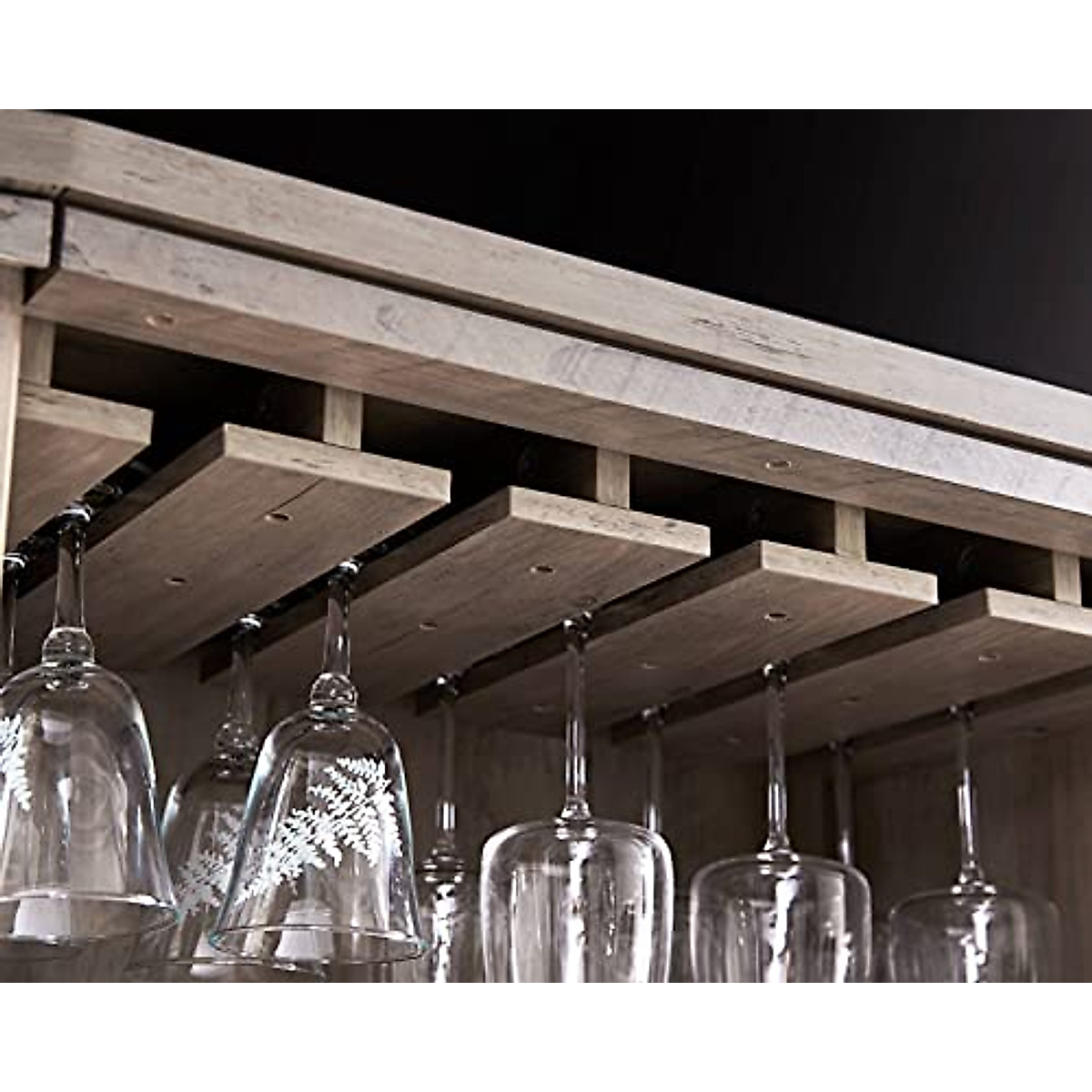 Home Source Bar Cabinet with Curved Wire Mesh Doors in Stone Grey Finish