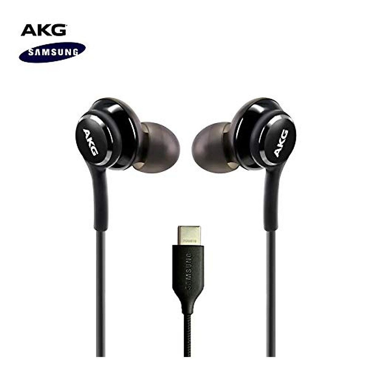 ElloGear 2022 Type C Headphone Earbuds for Samsung Galaxy A53, S21, Galaxy S22, S22 Ultra, Galaxy S20 FE - Designed by AKG - Braided Cable with Microphone and Volume Remote USB-C Connector - Black