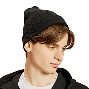 The Hat Depot - 100% Cotton Soft Cuffed Skull Plain Daily Beanie (Black)