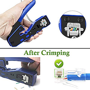 VINET RJ45 Crimp Tool Ethernet Crimping Tool All-in-one Crimper Wire Stripper Cutter For Pass Through Cat6 Cat5e Connectors With Replacement Blades