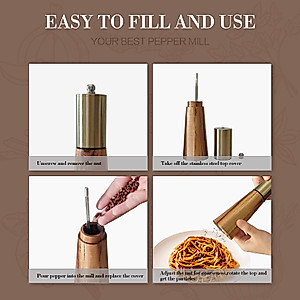 Gold Salt and Pepper Grinder Set,Salt and Pepper Grinder Set Wood,Gold Salt and Pepper Shakers, Modern Salt and Pepper Shakers, Pepper Mill with Ceramic Core,Pepper Grinder For Kitchen,Wood Tray