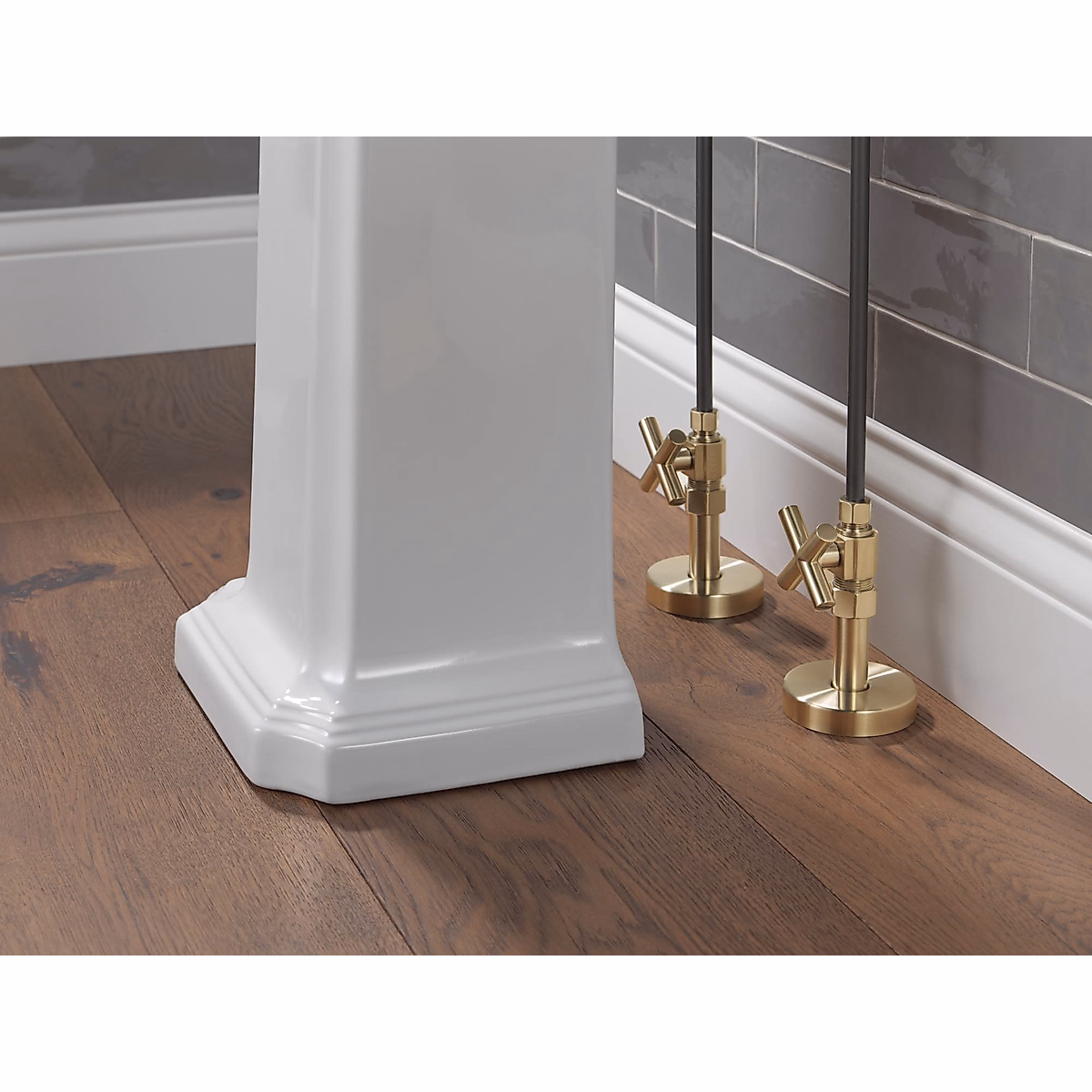 Delta Faucet 1/2" x 3/8" Straight Supply Stop Valve with Contemporary Handle Gold, Water Shut Off Valve, Brass Shut Off Valve, 1/4 Turn Shut Off Valve, Champagne Bronze DT021201-CZ