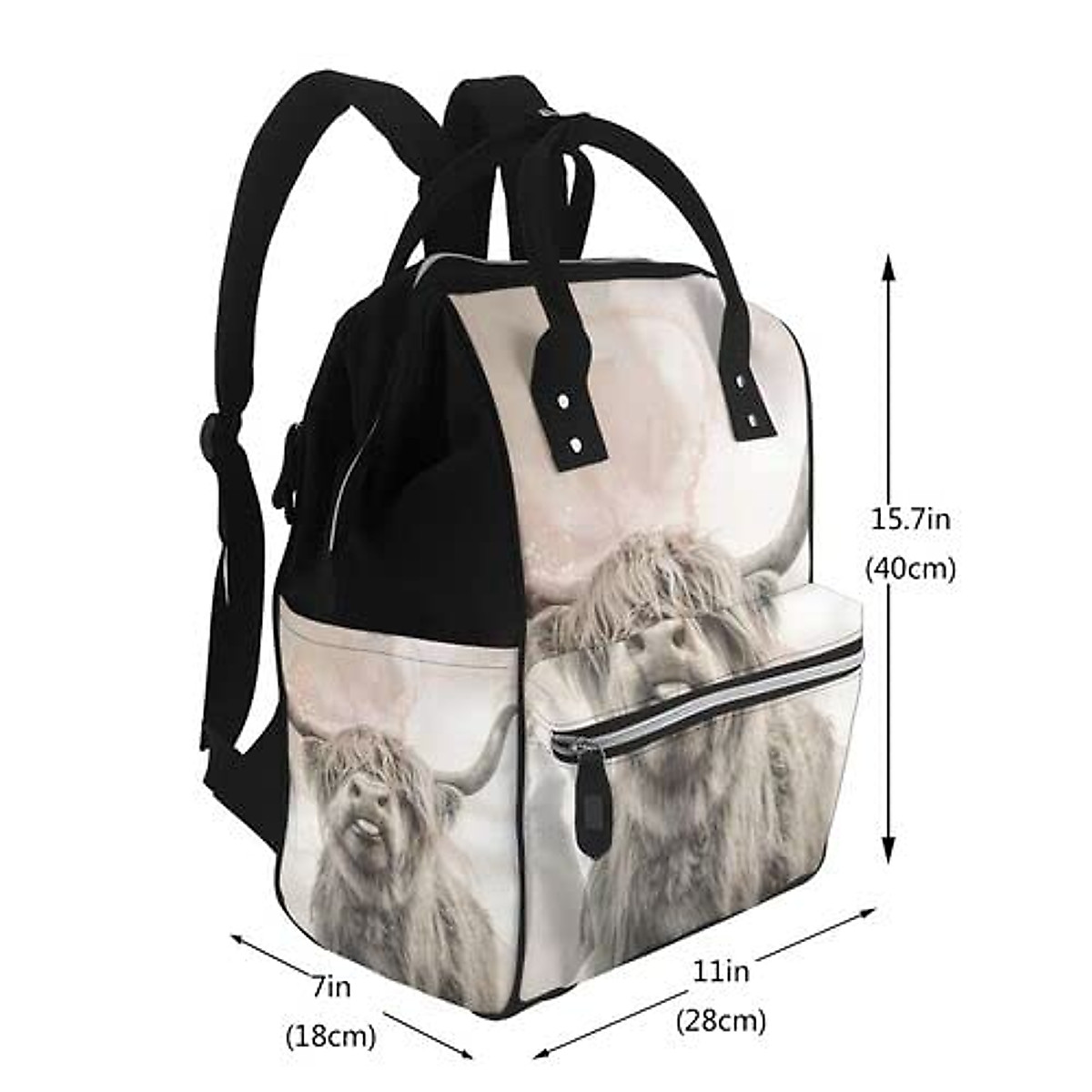 HOME&HOME Portrait of Highland Cow Diaper Bag Backpack,Multi-Function Baby Bag, Maternity Nappy Bags for Travel, Large Capacity, Waterproof, Durable & Stylish for Woman and Men, One Size