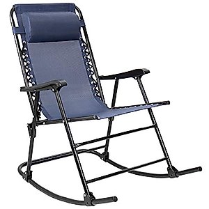 Devoko Patio Rocking Zero Gravity Chair Outdoor Wide Recliner Chair for Lawn Beach Camping Poolside with Headrest Pillow (Light Blue)