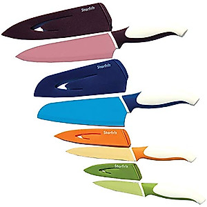 Starfrit Set of 4 Knives with Integrated Sharpening Sheaths, Standard, Multi Color