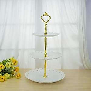 LIONWEI LIONWELI 3-Tier White Gold Plastic Dessert Stand Pastry Stand Cake Stand Cupcake Stand Holder Serving Platter for Party Wedding Home Decor