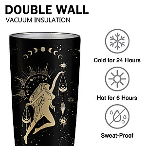 Libra Gifts for Women,Libra Tumbler,Libra Gift Zodiac Cup, 20 OZ Astrology Tumbler Cup, Witchy Gothic Gifts Stainless Steel Insulated Constellation Tumbler