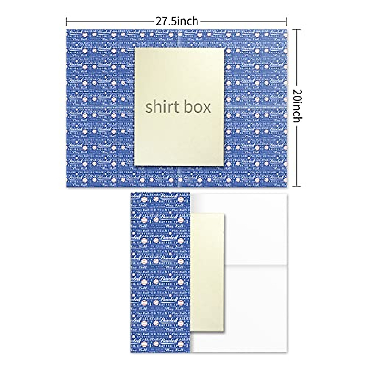 FIEHALA Flat Wrapping Paper Sheets - 12 Sheets with 4 Baseball Patterns - Pre cut & Folded Flat Design (20 inch × 27.5 inch per sheet)