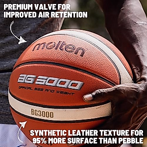 Molten BG3000 Basketball, Indoor/Outdoor, Rubber, Size 7, Orange/Ivory, Suitable for Boys Age 14 & Adult