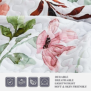 WRENSONGE Quilts Queen Size, 3 Pieces Pink Flower Reversible Quilt Bedding Sets, Soft Lightweight Microfiber Floral Pattern Printed Bedspread Coverlet for Bed, Couch, Blanket All Season 90"*94"