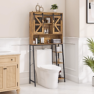 Befrases Over The Toilet Storage Cabinet, Farmhouse Storage Cabinet Over Toilet with 2 Sliding Barn Door，Home Space-Saving Toilet Rack, for Bathroom, Restroom, Laundry.(Brown)