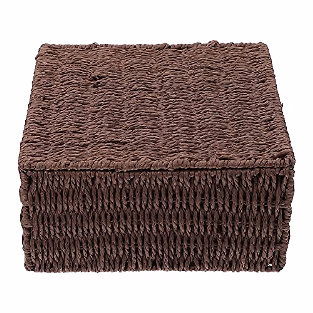 VOSAREA Woven Wicker Storage Bins with Lid and Bow Seagrass Shelf Basket Rectangular Rattan Storage Basket Makeup Organizer for Toilet Paper Toy Laundry