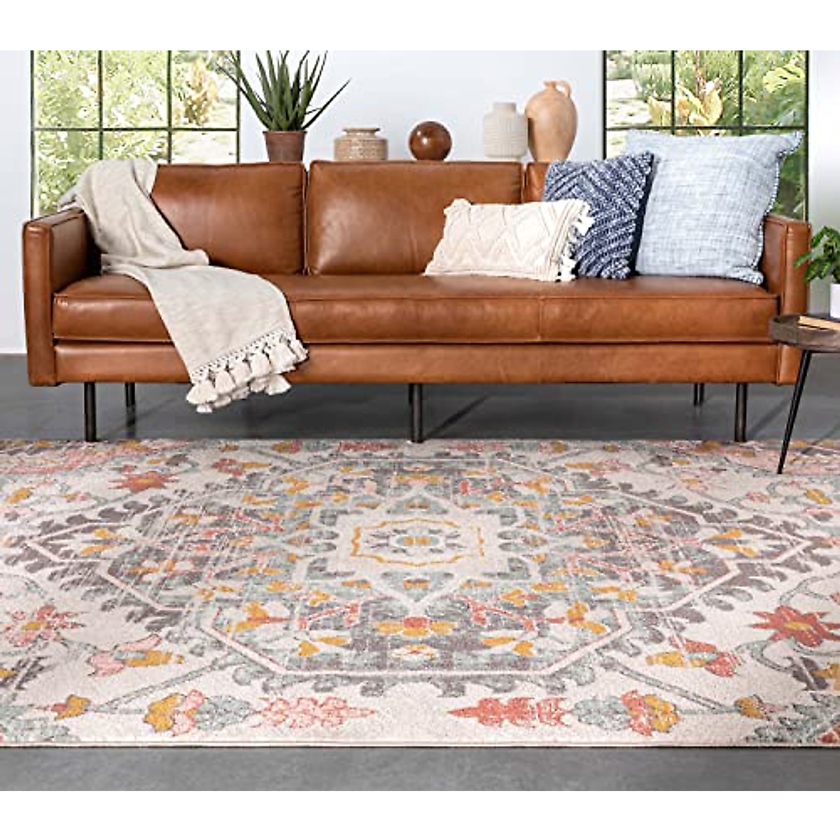 Well Woven Mystic Gwendolyn Blush Bohemian Floral 3'11" x 5'3" Distressed Area Rug
