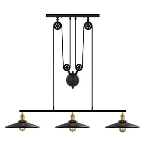 WINSOON Dining Room Light Fixture 3 Pack Light for Kitchen Island, Pulley Pool Table Light Fixture, Rustic Farmhouse Chandeliers for Dining Room Foyer Hallway