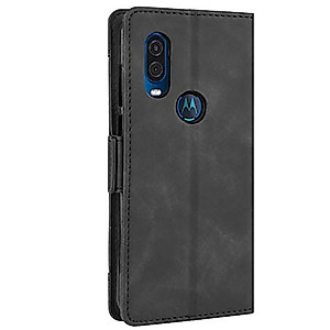HualuBro Motorola One Vision Case, Magnetic Full Body Protection Shockproof Flip Leather Wallet Case Cover with Card Slot Holder for Motorola Moto One Vision Phone Case (Black)