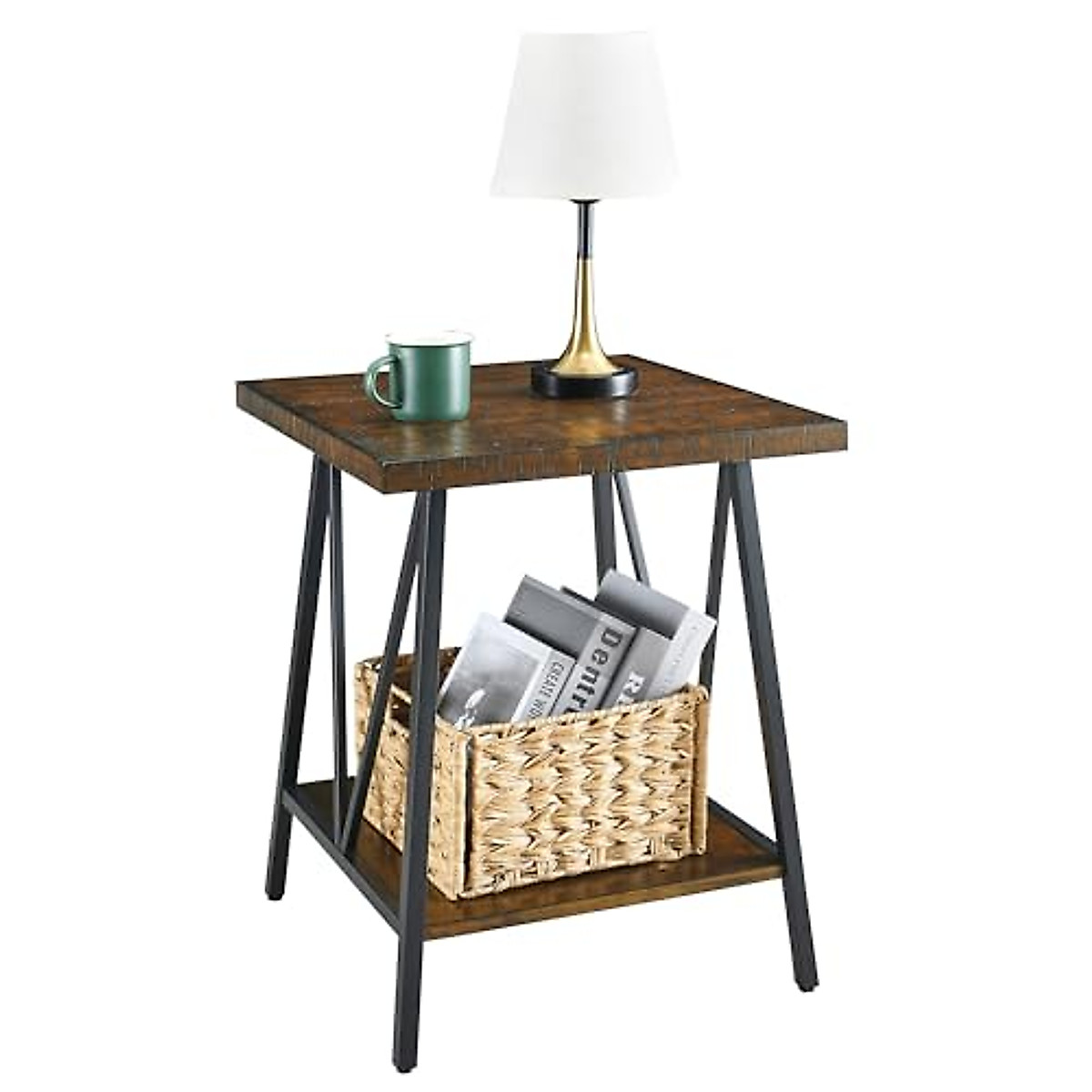 LEEMTORIG Mid Century Modern End Table with Storage, Living Room Accent End Side Table Bedroom Nightstand with 2-Tier Open Shelves, Cherry Walnut 19.7" W x 19.7" D x 24" H CJZ-22203-DW