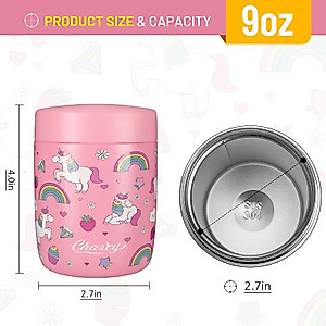 Charcy 9oz Stainless Steel Vacuum Insulated Kids Food Jar - Soup Thermo for Hot & Cold Food - Pink Rainbow Mermaid