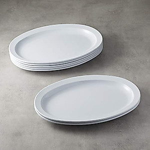 AmazonCommercial 13 in. x 9.75 in. White Melamine Oval Platter Narrow Rim - 6 Piece Set